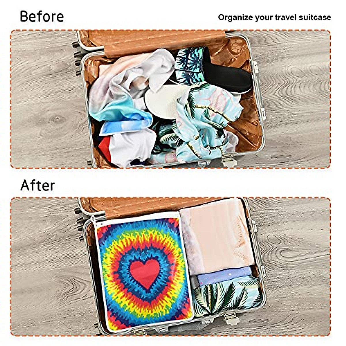 Poeticcity Colorful Heart, Love, Rainbow Tie Dye Background 2 Pack Polyester Reusable Machine Washable Mesh Laundry Bags, Travel Dirty Bag for Bra, Socks, Shoes on Home Camp Trip