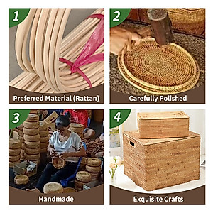 LALASUN Rattan Laundry Hamper With Lid, Round Wicker Large Hampers For Laundry With Liner Bag and Handles for Organizing Clothes Kids Toys Books (15.7" L×15.7"W×17.3"H）