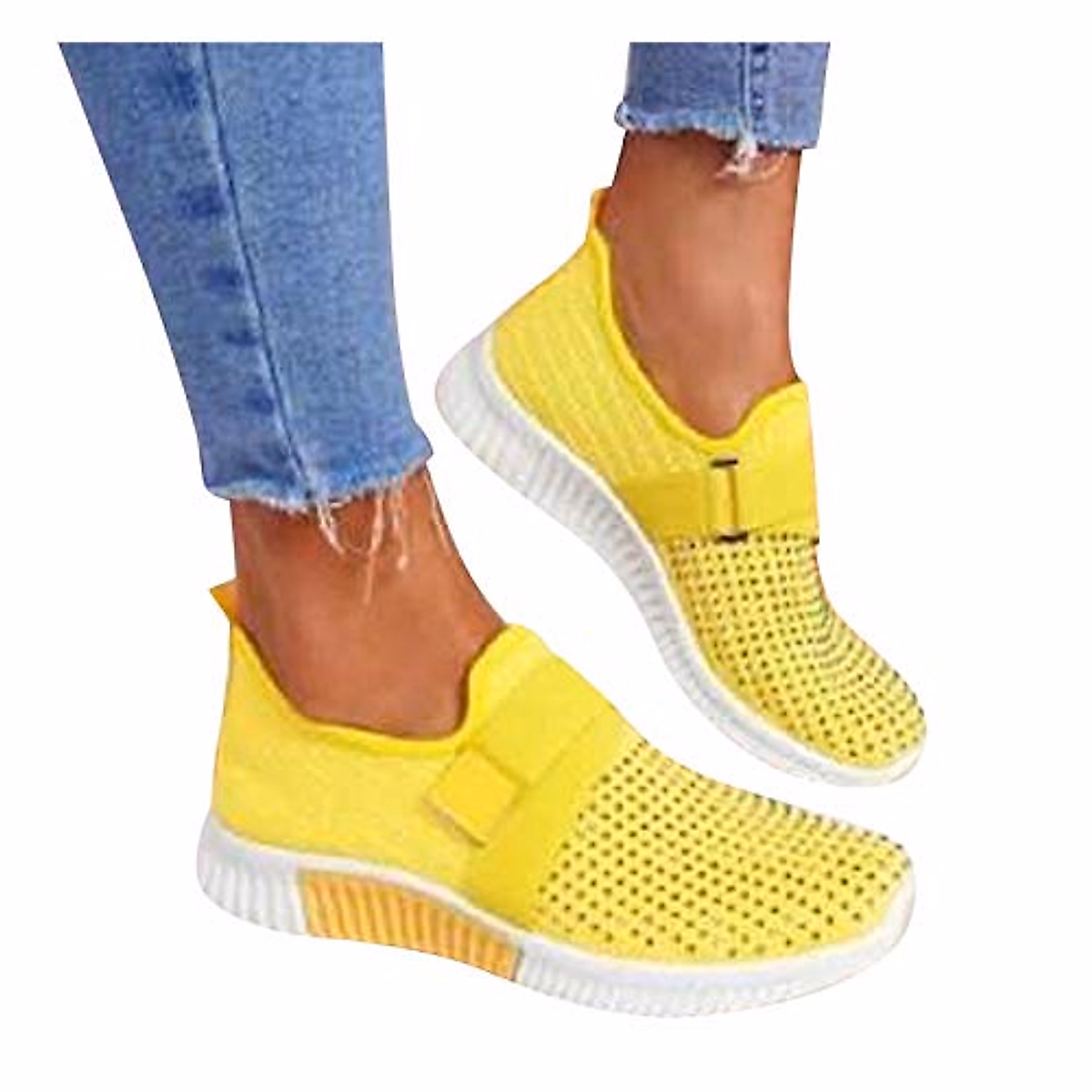 Orthopedic Sandals for Women Slip on Shoes for Women Wide Width Women's Walking Sock Shoes Lightweight Slip on Breathable Yoga Sneakers vhjh07 Yellow