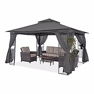MASTERCANOPY Patio Outdoor Gazebo with Netting Screen Walls and Corner Shelf Design (11x11,Gray)