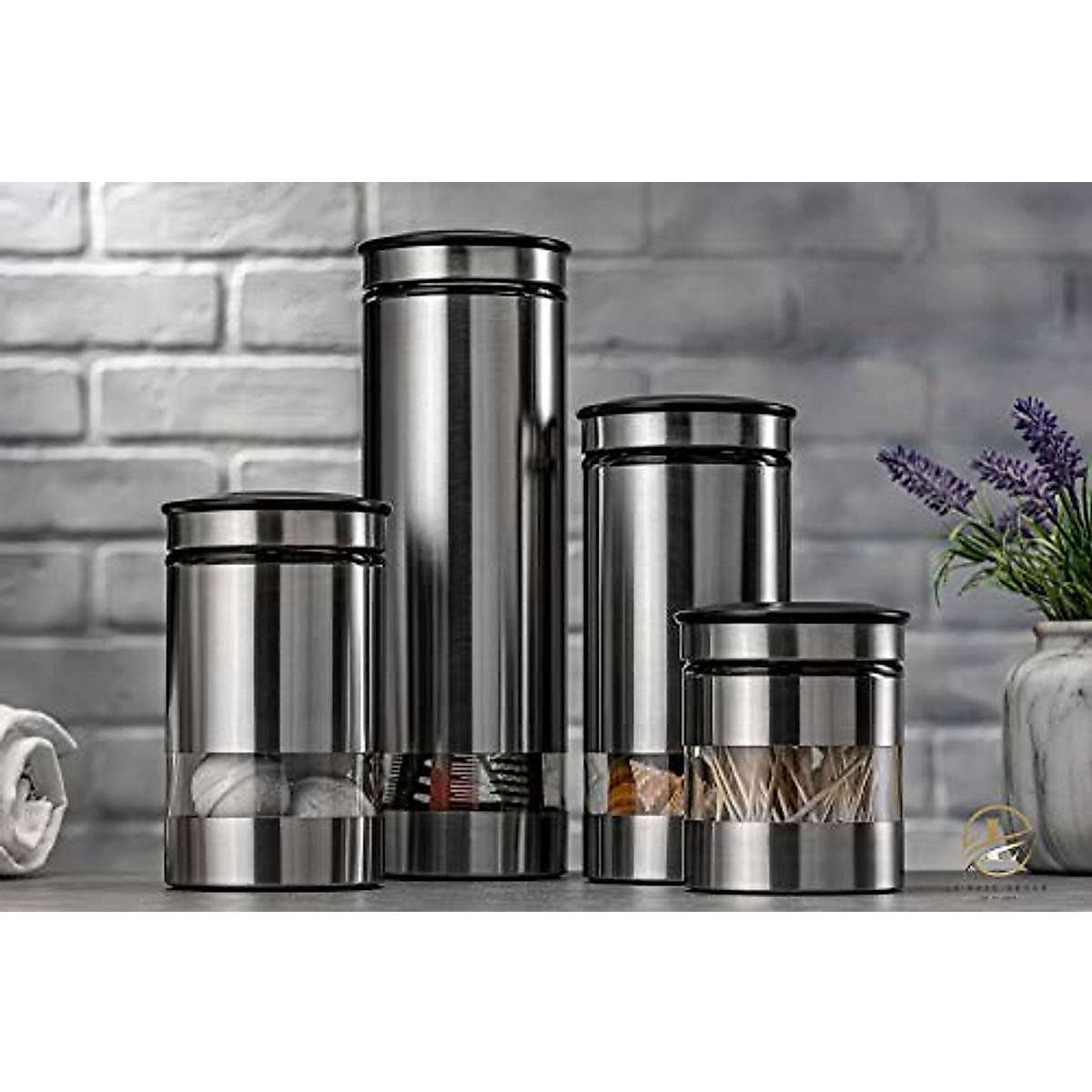 Le'raze Airtight Food Storage Container for Kitchen Counter with Window, [Set of 4] Canister Set Ideal for Flour Tea, Sugar, Coffee, Candy, Cookie Jar