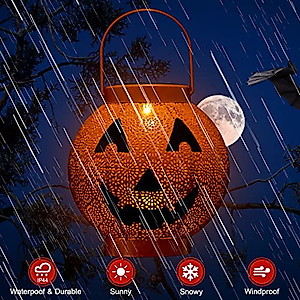 Halloween Pumpkin Hanging Solar Lights - 𝟮𝟬𝟮𝟯 𝗡𝗲𝘄𝗲𝘀𝘁 Retro Outdoor Waterproof Halloween Spooky Hanging Lights with Handle for Outdoor, Tree Decor, Garden or Yard, Outside Entryway, Porch