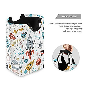 Blueangle Cartoon Rockets Laundry Basket Clothes Hamper Collapsible Durable Dirty Clothes Large Storage Laundry Organizer