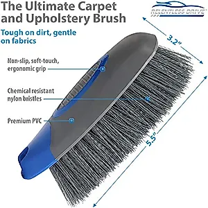 Relentless Drive Upholstery Brush Works As Carpet Brush and Leather (2 in 1) - Stain & Hair Remover, Car Detailing for Cars, Trucks & Suvs Interior Carpet, Leather Vinyl Seats