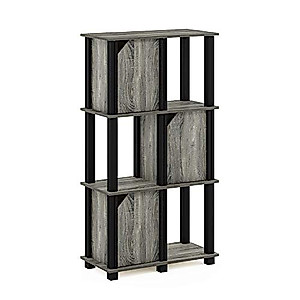 Furinno Brahms Storage Shelf, 4-Tier, French Oak Grey/Black