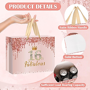 Yoirrat Rose Gold 16 & Fabulous 16th Birthday Gift Bag for Girls Large Pink Happy Sweet 16th Birthday Gift Bag with 16th Birthday Wrapping Paper Card for 16th Birthday Decorations Party Supplies