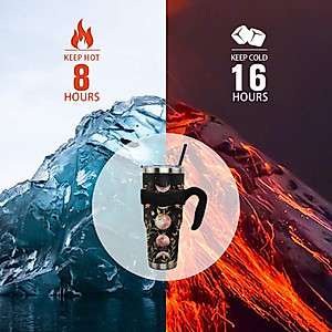 Exacmos 40 oz Tumbler with Handle and Straw 40 oz Boho Cup Insulated Stainless Steel Coffee Travel Mug Spill Proof Leak Proof Slim 40oz Tumbler with Handle Boho Decor Stuff Gifts for Women