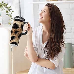 Flradish 30oz Tumbler with Handle, Fashion Leopard Print Stainless Steel Tumbler with Lid and Straws Double Wall Vacuum Insulated Leakproof Coffee Travel Mug