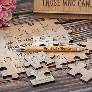 Wedding guest book alternative jigsaw puzzle personalized guestbook | laser engraved wooden pieces for party engagement reception anniversary (150 piece - Cursive Font)
