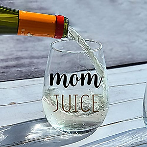 Mom Fuel Ceramic Coffee Mug＆Mom Juice Stemless Wine Glass Set of 2, Funny Mom Coffee Mug 11Oz Wine Glass 15Oz - Mother’s Day Gifts for Mom New Mom First Mom Wife, Christmas Birthday Gift from Kids