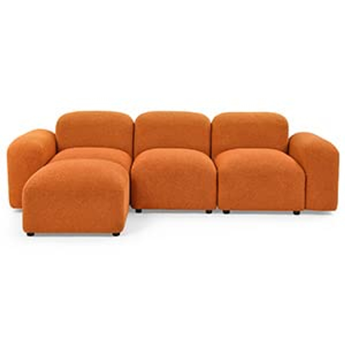 Taiweny Convertible Modular Sectional Sofa, Teddy Fabric L-Shaped Modern Bubble Couch with Ottoman, 3-Seater Sherpa Teddy Sofas for Living Room Apartment, 94”, Orange