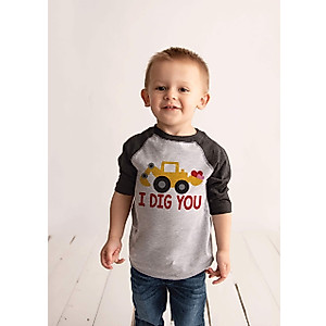7 ate 9 Apparel Kid's I Dig You Construction Truck Valentine's Day Grey Raglan Shirt 3T