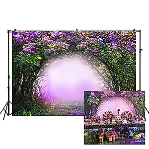 AOSTO 7x5ft Fairytale Wonderland Magical Forest Backdrop for Girl Baby Shower Birthday Party Decorations Enchanted Garden Theme Photo Background Spring Purple Flowers Backdrop photo studio prop w-2269