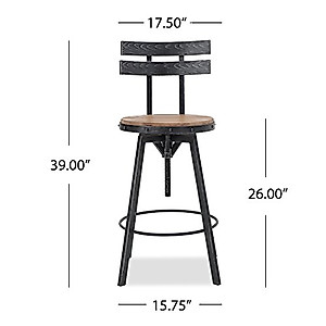 Christopher Knight Home Alanis Firwood Barstool, 39", Black Brush Silver