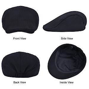 STARANCE 2 Pack Newsboy Hats for Men Wool Blend Flat Cap Ivy Driving Hat (Black/Plaid Grey)