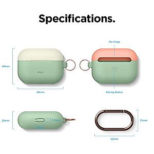 elago Duo AirPods Pro Case with Keychain Designed for Apple AirPods Pro Case Cover, 2 Caps + 1 Body (Front LED Visible) [ Classic White, Peach + Pastel Green ]
