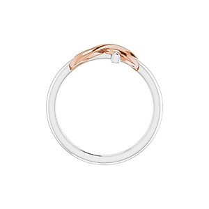 Solid 14k White Gold and Rose Infinity-Inspired Cross Crucifix Ring Band (Width = 9.1mm) - Size 5.5