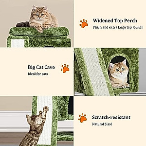 SYANDLVY Small Cat Tree for Indoor Cats, Kittens Condo with Scratching Post and Board, Cat Cave, Modern Cat Activity Tower with Plush Perch (Green)
