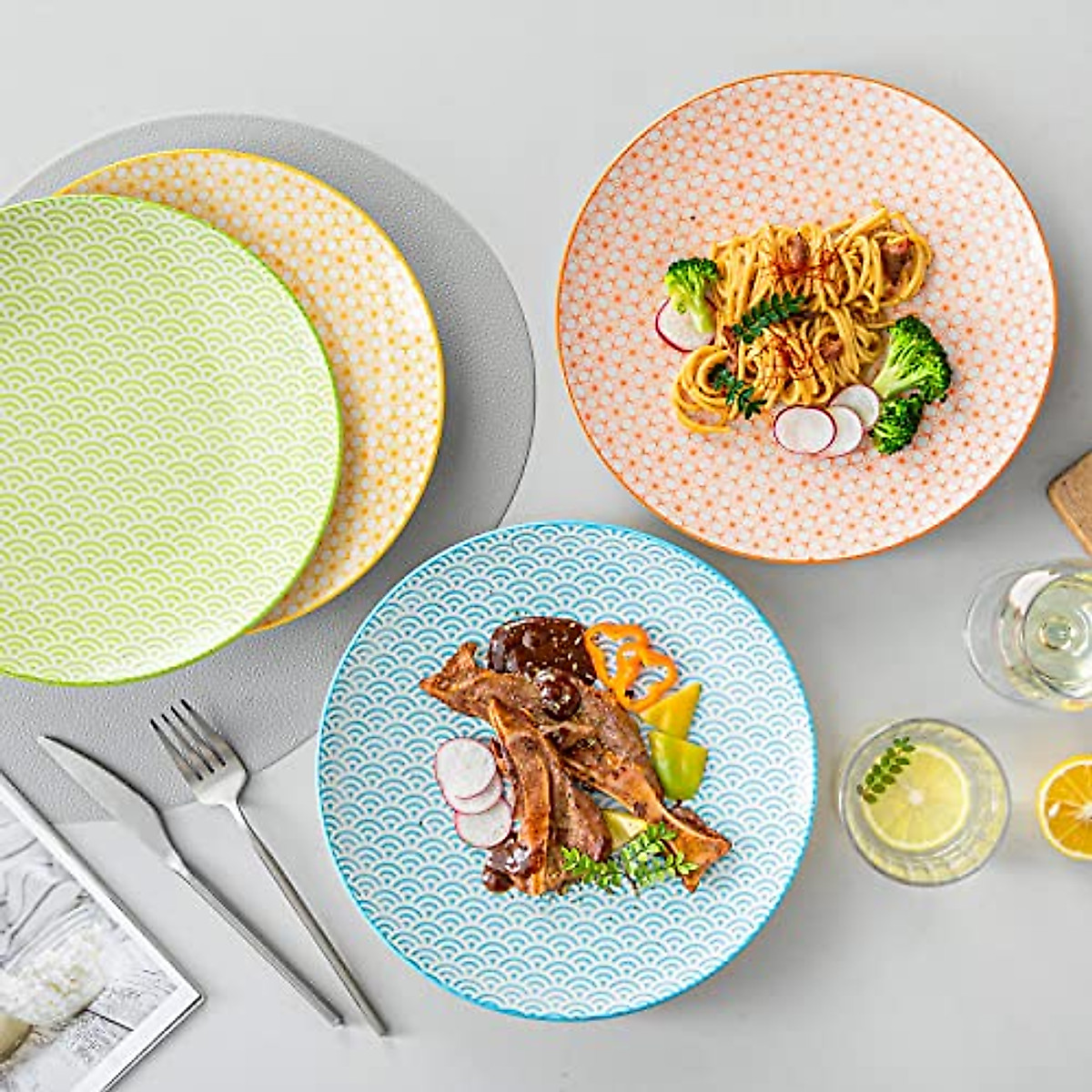 vancasso Natsuki Porcelain Dinner Plates, 4 Pieces Hand-Patterned Round 10.5 Inches Ceramic Salad Plates Serving Dishes Set of 4 for Steak Pasta Salad