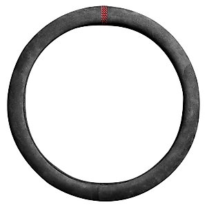 Alfanxi Universal Alcantara Material Steering Wheel Cover Compatible with BMW Benz Audi Toyota Volkswagen Most of Car Models (Red Grid, O Type)