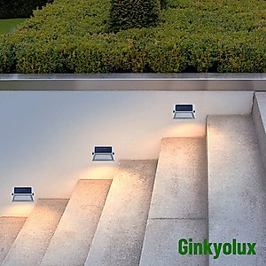 GinkyoLux Solar Deck Step Lights, 8 LEDs 3500K Warm White, Waterproof Dusk to Dawn Stair Garden Pathway Fence Railing Patio Landscape Lighting Ideal for Home Safety and Beauty, 2-Pack