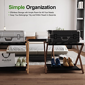 Kweetle Luggage Rack for Guest Room,1- 2 Pack Wood Suitcase Racks with Nylon Straps & Storage Shelf, Holds up to 180lbs, Folding Travel Hotel Luggage Stand (Walnut)