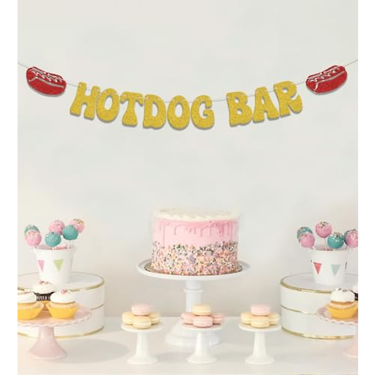 Hotdog Bar Banner,Hotdog Birthday Party Decorations,Fiesta Birthday Food Party Decor,Build Your Own Hot Dog Sign,Flaming Hot Dog Sausage Home Party Supplies Gold Red