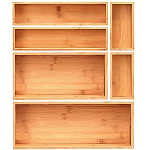 MaxGear Drawer Organizer 100% Bamboo Drawer Organizer Stackable 6-Pieces Wood Drawer Organizer, 18x12x2 inches Multi-use Desk Drawer Organizer with Various Sizes for Office, Kitchen, Bedroom, Bathroom