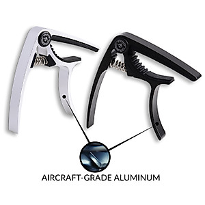 Guitar Capo (2 Pack) for Guitars, Ukulele, Banjo, Mandolin, Bass - Made of Ultra Lightweight Aluminum Metal (1.2 oz!) for 6 & 12 String Instruments - Nordic Essentials, Black+Silver
