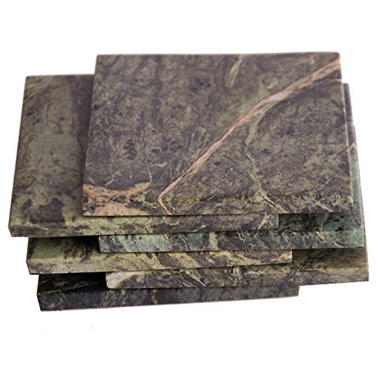 CraftsOfEgypt Set of 6 - Green Marble Stone Coasters Polished Coasters – 3.5 x 3.5 Inches (9x9 cm) Square – Protection from Drink Rings