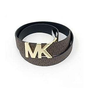 Michael Kors 38mm Leather Reversible MK Logo Plaque Buckle Belt (Brown/Black, M)