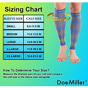 Doc Miller Premium Calf Compression Sleeve 1 Pair 20-30mmHg Graduated Support for Sports Running Circulation Recovery Shin Splints Varicose Veins (Ylw.Blue, S)