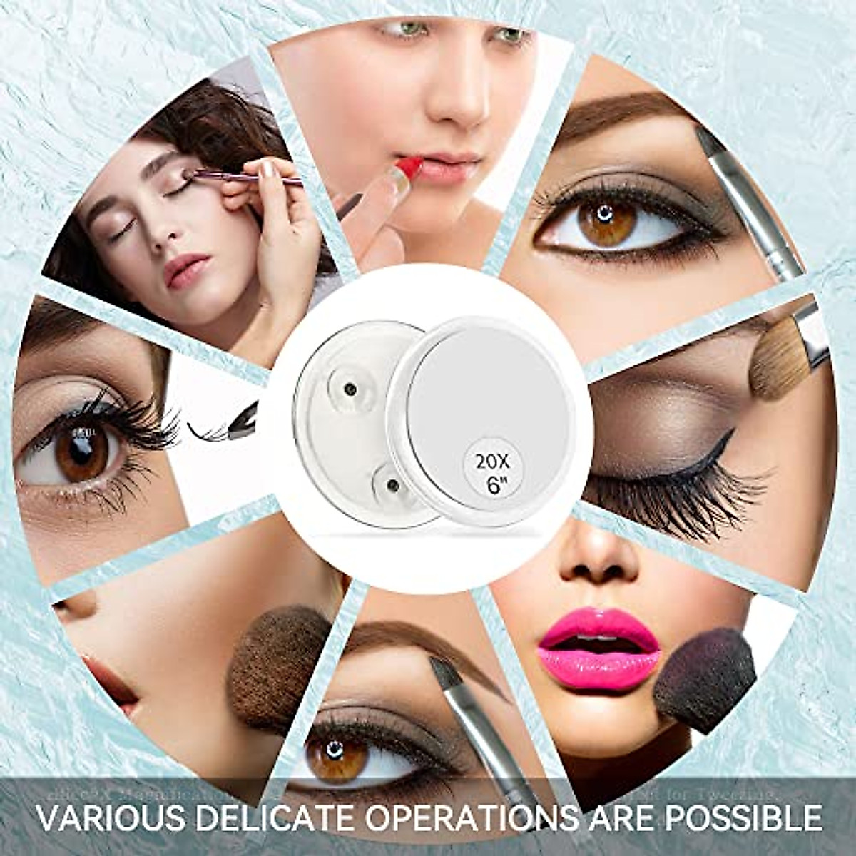 MIYADIVA 20x Magnifying Mirror, Small Magnifying Mirror with Suction Cup, Magnified Mirror, Close Up Mirror for Precise Details of Makeup, Super Magnification, 6" Dia