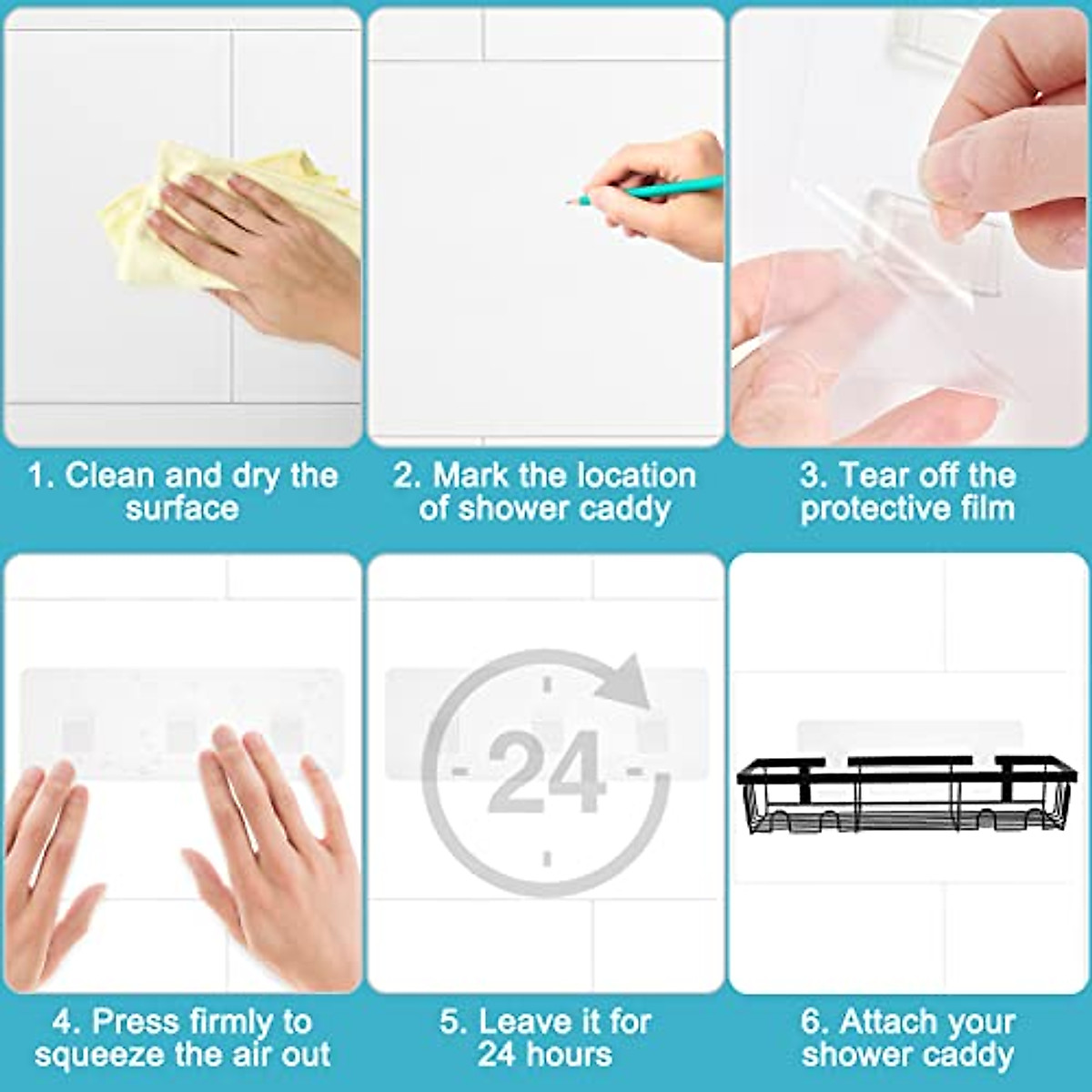 welltop Shower Caddy, 5-Pack Adhesive Shower Organizer, No Drilling Wall Mounted Bathroom Shelves Basket for Bathroom Organization and Storage, Rustproof Stainless Steel Shower Shelf for Inside Shower