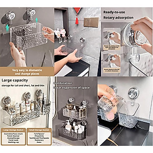 2024 Suction Shower Caddy, Light Luxury Style Glacier Pattern Suction Cup Shelf Multifunctional Bathroom Shower Basket Wall Mounted Organizer Shelf Removable Shower Basket for Home (Small+Large)