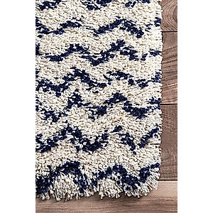 nuLOOM Cuellar Chevron Shag Area Rug, 8' 10" x 12', Navy