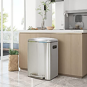 MGHH 40L Stainless Steel Rubbish Bin, Kitchen Trash Can with Lid Step Trash Bin Fingerprint-Proof Brushed Stainless Steel Trash Can for Office Bedroom Bathroom-Silver