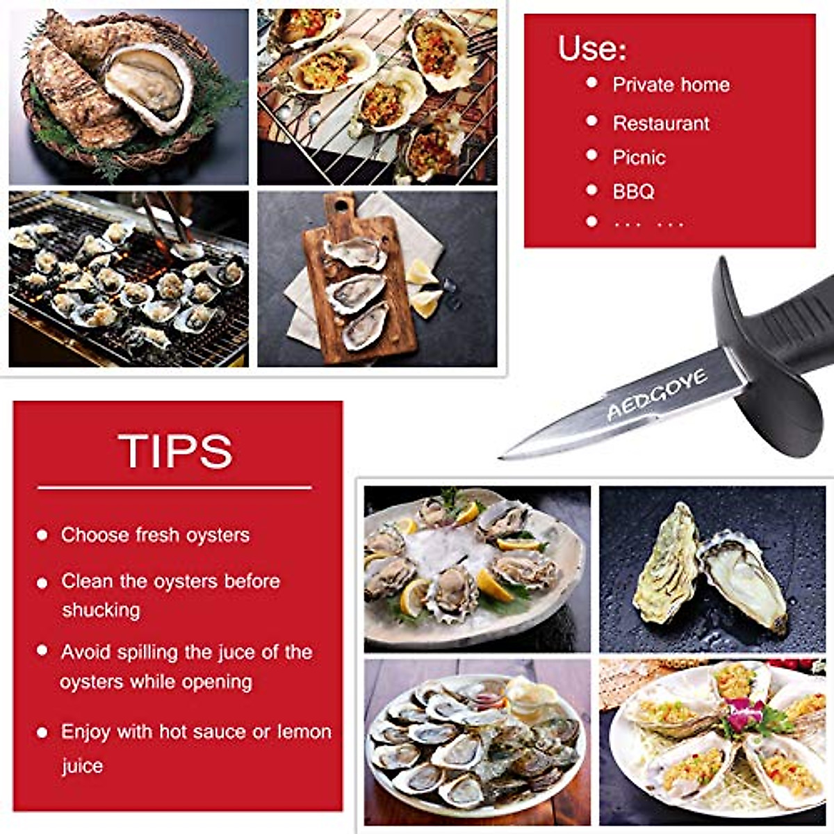 Oyster Shucking Knife -High Performance Level 5 Protection Food Grade Cut Resistant Gloves Stainless Steel Clam Shellfish Seafood Opener (1 pair gloves + 2 knives)(S)