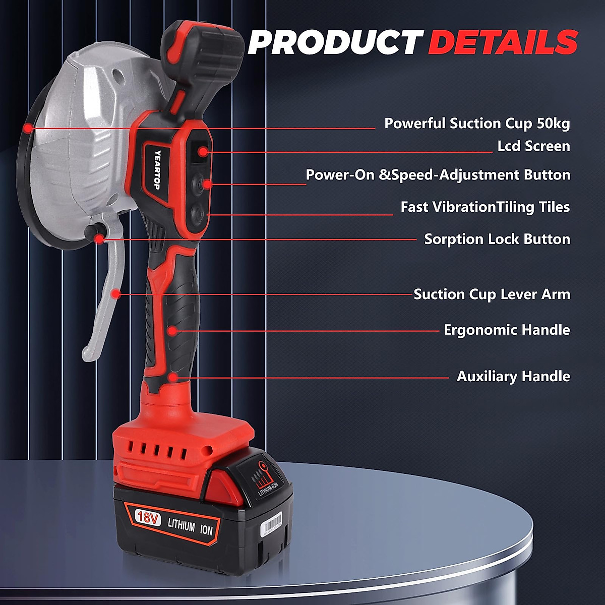 Cordless Tile Vibration Tools for Milwaukee 18V Battery, Yeartop Tiler Vibratior Leveling Machine Tile Installation Tool with 8 Adjustable Speed,Suction Cup,Digital Display (Battery Not Include)