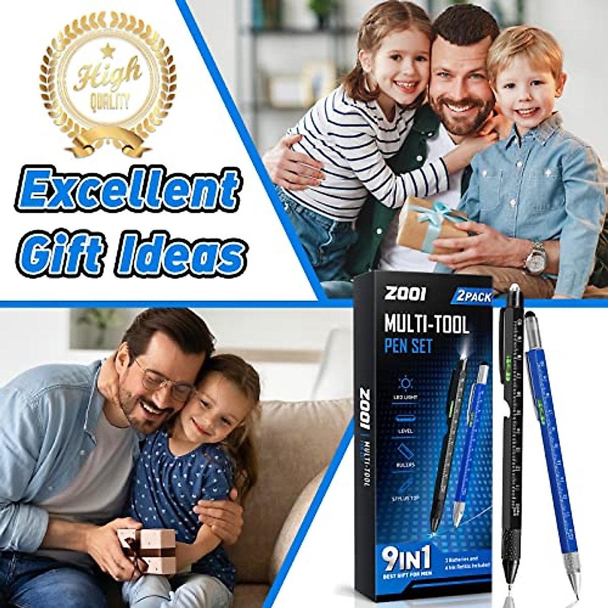 ZOOI Valentines Day Gifts for Him, Gifts for Men 9 in 1 Multitool Pen, Mens Valentines Gifts for Boyfriend, Husband, Dad, Grandpa, Tools Cool Gadgets for Men, Dad Gifts for Men Who Have Everything