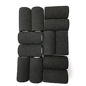 WildCow 4" Black Vet Wrap Tape Bulk, 12 Pack Cohesive Bandage Wrap, Self Adherent Grip Rolls