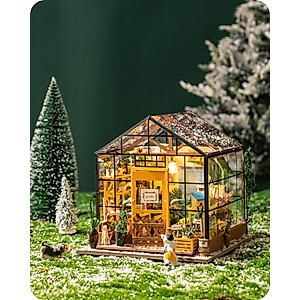 Rolife DIY Miniature House Kit Greenhouse, Tiny for Adults to Build, Mini House Making Kit with Furnitures, Halloween/Christmas Decorations/Gifts for Family and Friends (Cathy's Greenhouse)
