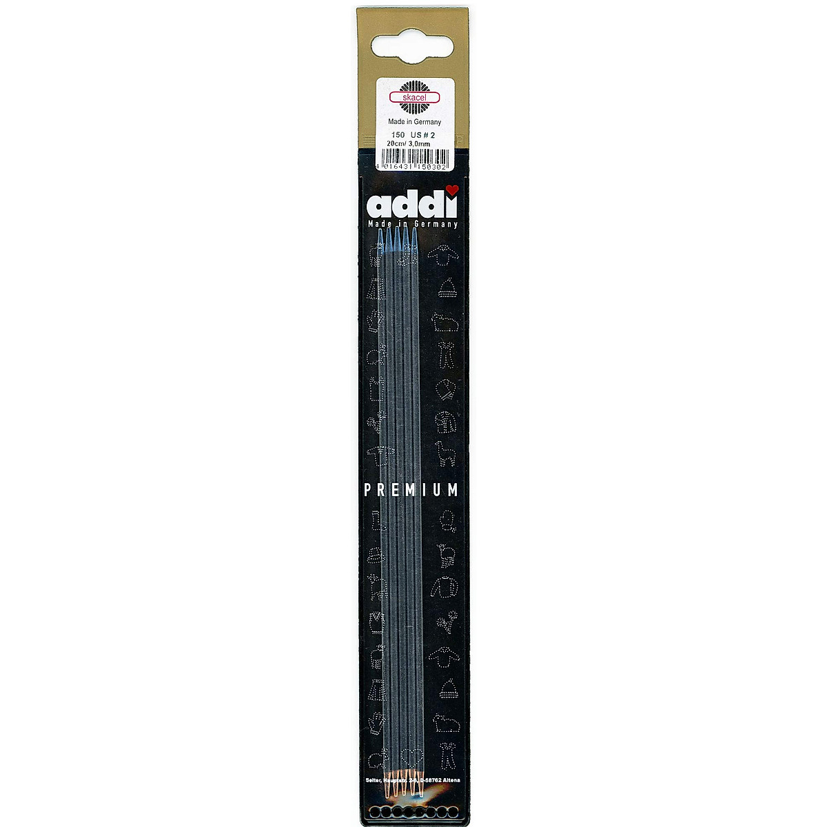 addi Knitting Needle Double Pointed Steel 8 inch (20cm) (Set of 5) Size US 000 (1.5mm)