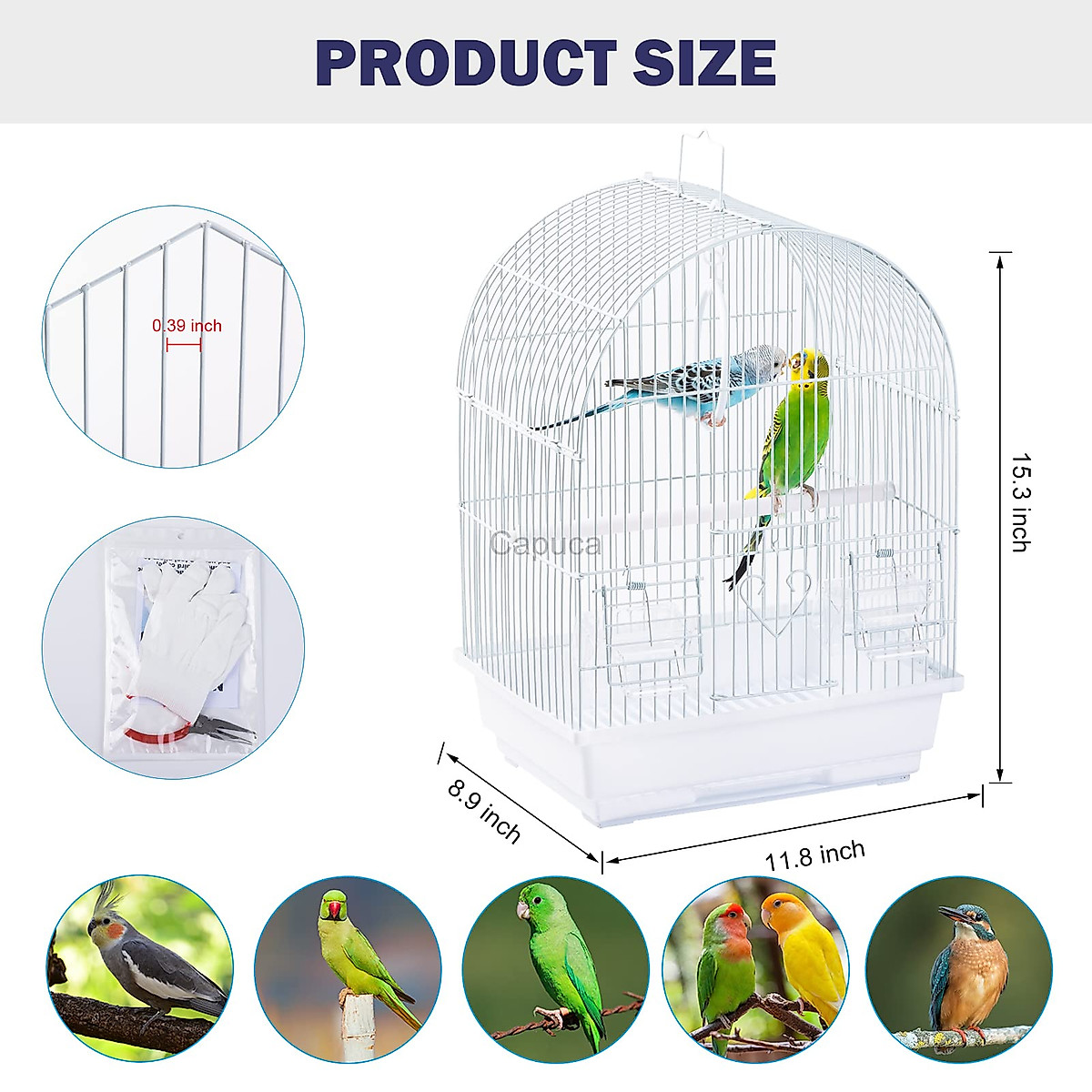 Capuca Small Bird Travel Cage - Lightweight Small Birds Starter Kit with Birdcages and Accessories Great for Parakeets Lovebirds Parrotlets Finches Canaries