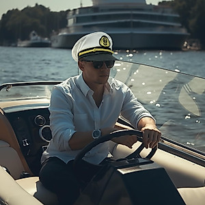 Chiclinco Admiral Captain Yacht Hat with Adjustable Snapback & Gold Embroidery Anchor Skippers Cap for Club Pub Party Costume Accessory (White 1)