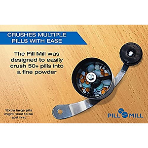 Pill Mill Pill Crusher - Crushes Multiple Tablets to a Fine Powder - Metal Pill Grinder - Tablet Pulverizer Suitable for Travel - Great Feeding Tube use and Pets
