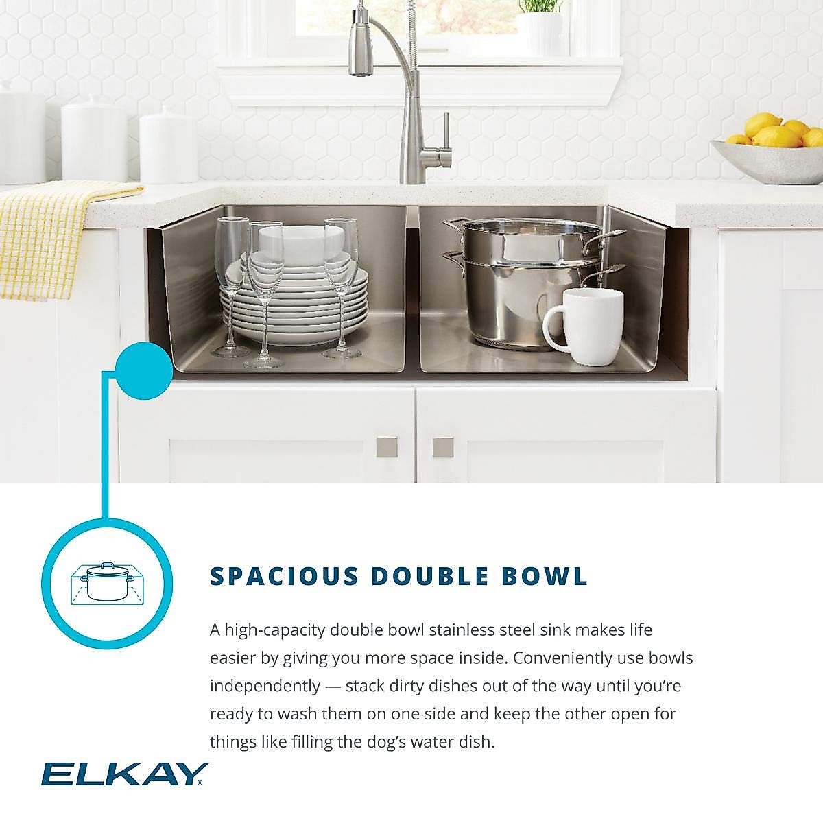 Elkay Crosstown ECTSR33229TBG4 Equal Double Bowl Dual Mount Stainless Steel Kitchen Sink Kit