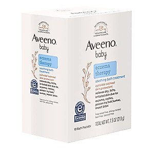Aveeno Baby Eczema Therapy Soothing Bath Treatment for Relief of Dry, Itchy & Irritated Skin,Made with Natural Colloidal Oatmeal, Fragrance-Paraben-, Steroid- & Tear-Free, 10 ct ( Packaging May Vary )