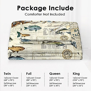 jerkboo Fishing Bedding Set Fishing Duvet Cover Twin Full Queen King Size Comforter Cover for Kids Adults Men Women Fishing Theme Quilt Cover Decorative Soft Bedding Set with 2 Pillowcases