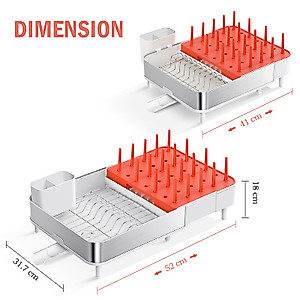 TOOLF Dish Rack, Extendable Dish Drainer, Modern Dish Drying Rack 2 in 1 Design. Expandable Drain Board in Sink, Stainless Steel Dish Racks for Kitchen Counter Utensils,Plates,Pans,Pots Organizer